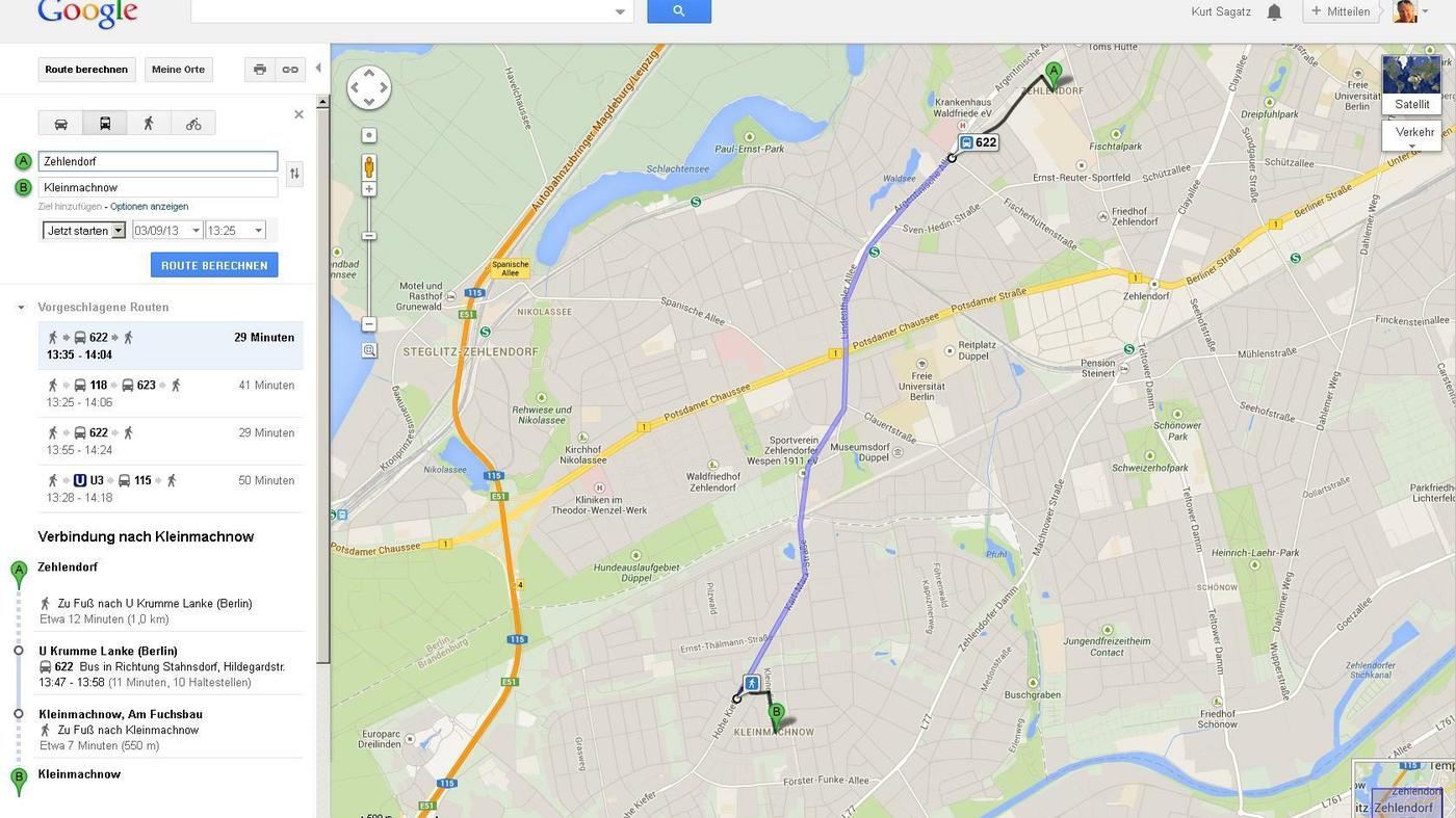 Mit Google Maps die Fahrten im VBB planen