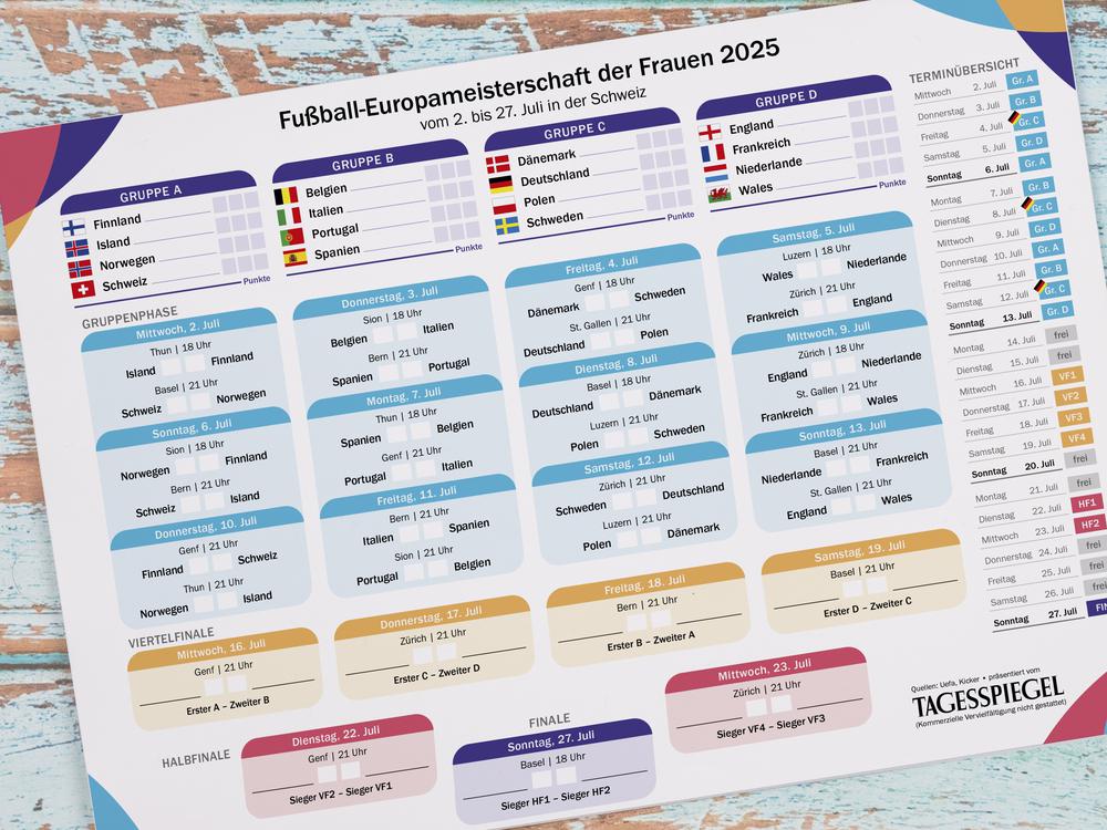 Frauen-EM 2025: Spielplan als PDF zum Download: Alle Austragungsorte und Zeiten der Fußball ...